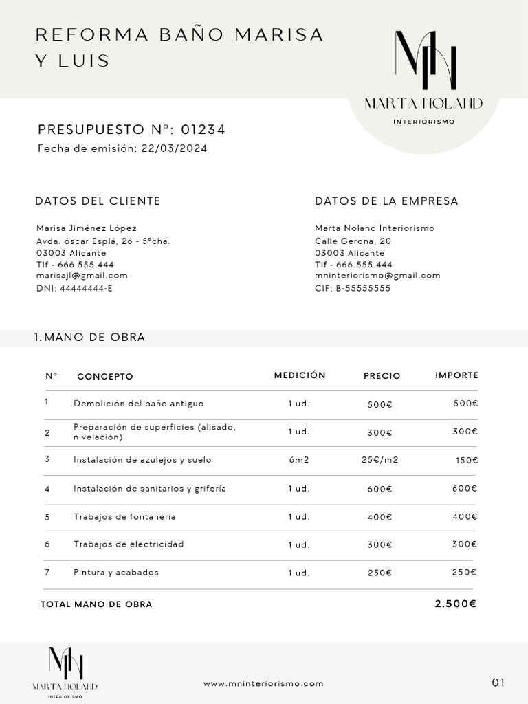 Presupuesto Reforma Baño | PDF