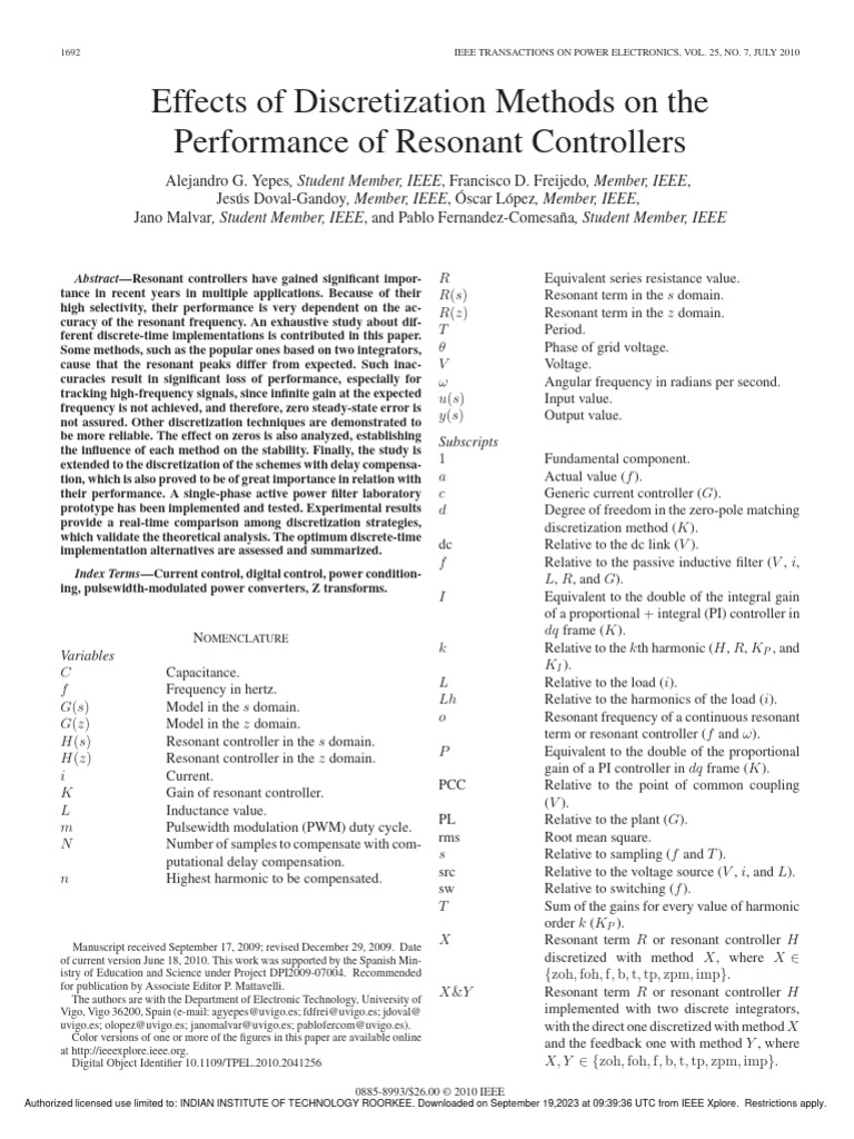 Effects of Discretization Methods On The Performance of Resonant Controllers | PDF | Resonance ...