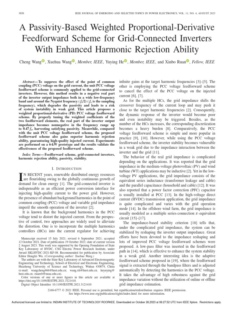A Passivity-Based Weighted Proportional-Derivative Feedforward Scheme For Grid-Connected ...