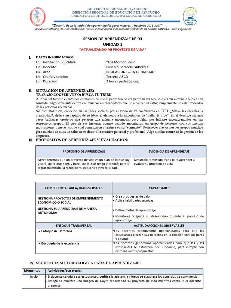 U1SESIÓN 03 - EPT - 3ro | PDF | Aprendizaje | Evaluación