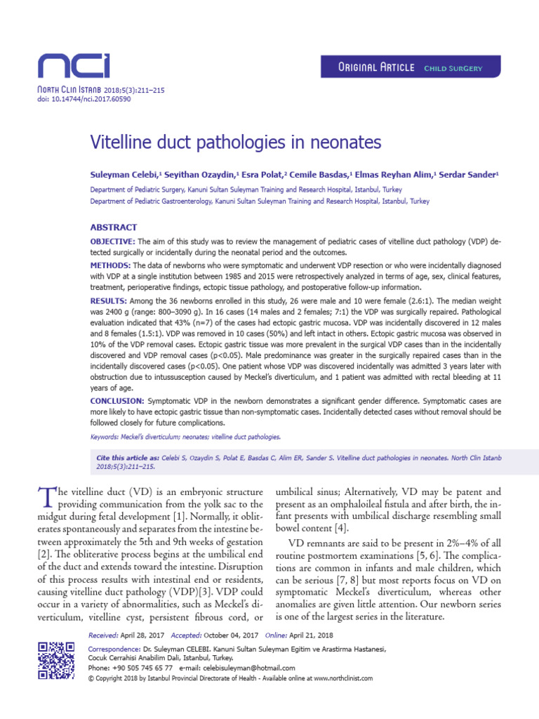Vitelline Duct Pathogenesis in Neonates | PDF | Surgery | Pathology