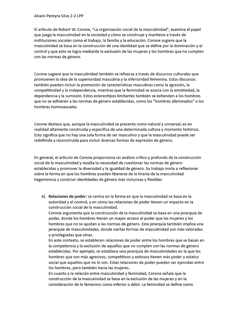 El Artículo de Robert W | PDF | Masculinidad | Género