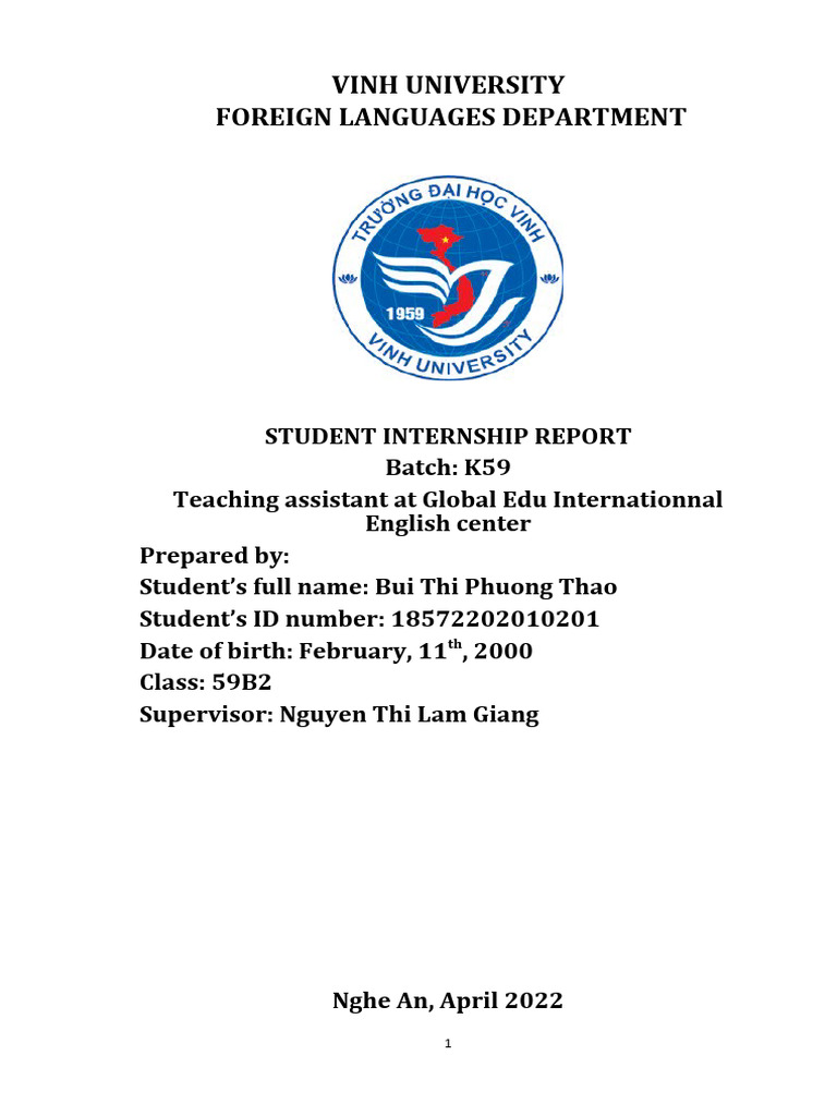 Bùi Thị Phương Thảo Internship Report. | PDF | Teachers | English As A ...