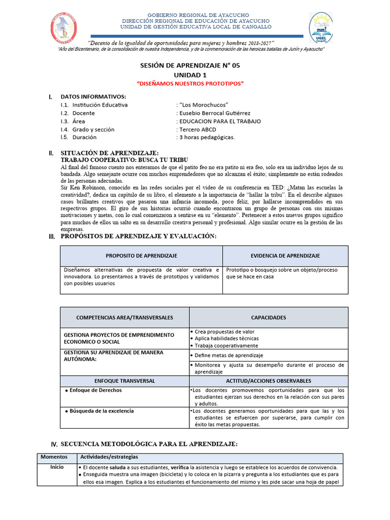 U1sesión 05 - Ept - 3ro | PDF | Maestros | Aprendizaje