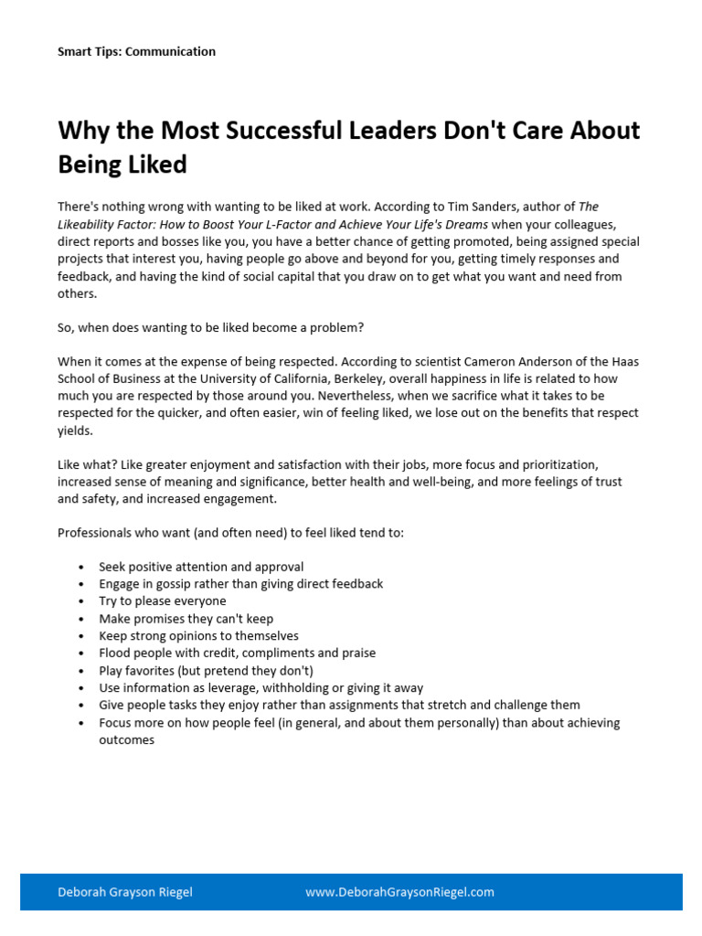 Respect vs. Likeability in Leadership | PDF | Happiness | Psychology