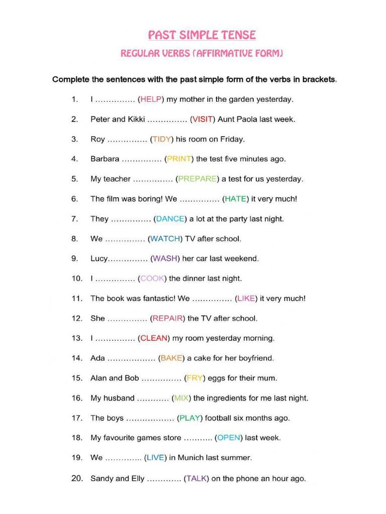 Regular Verbs - Complete Sentences and Classify Them | PDF