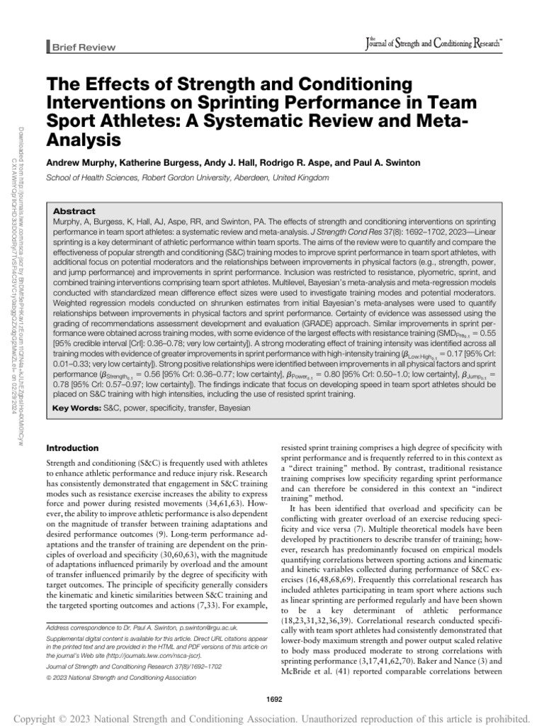 Strength Training's Impact on Sprinting | PDF | Meta Analysis ...
