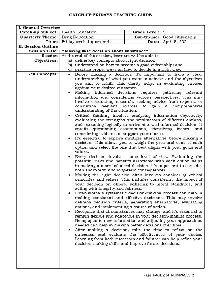 Grade-5-Health-Ed | PDF | Decision Making | Risk