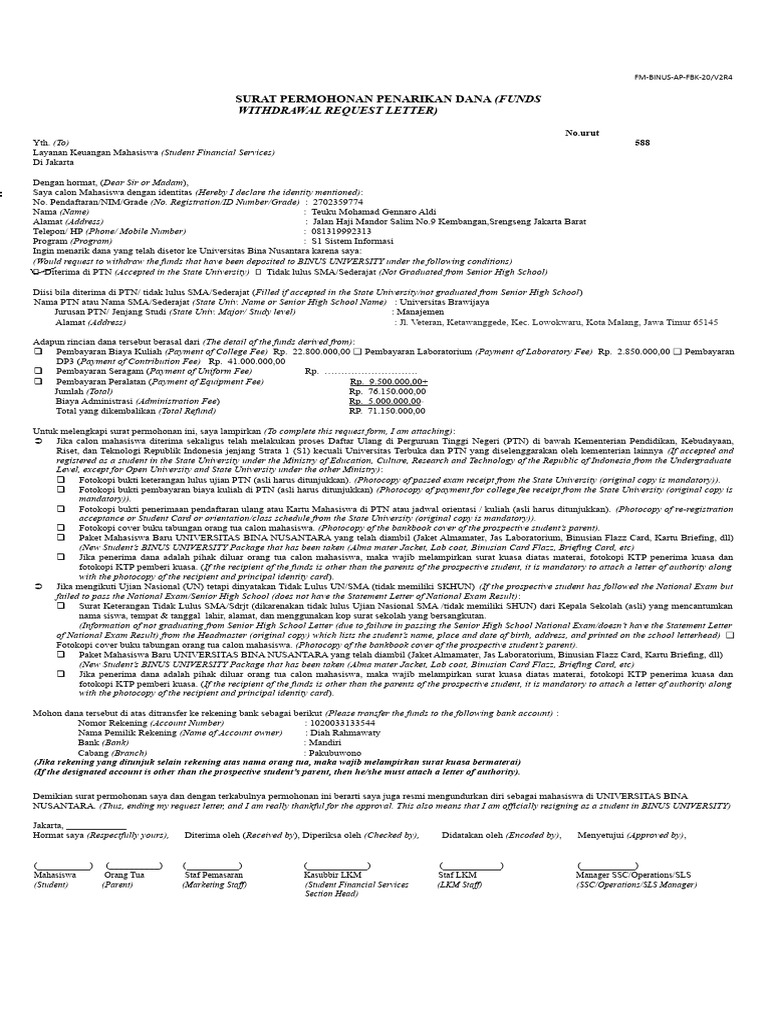 Surat - Pengajuan - Refund 2 | PDF | Money | Business