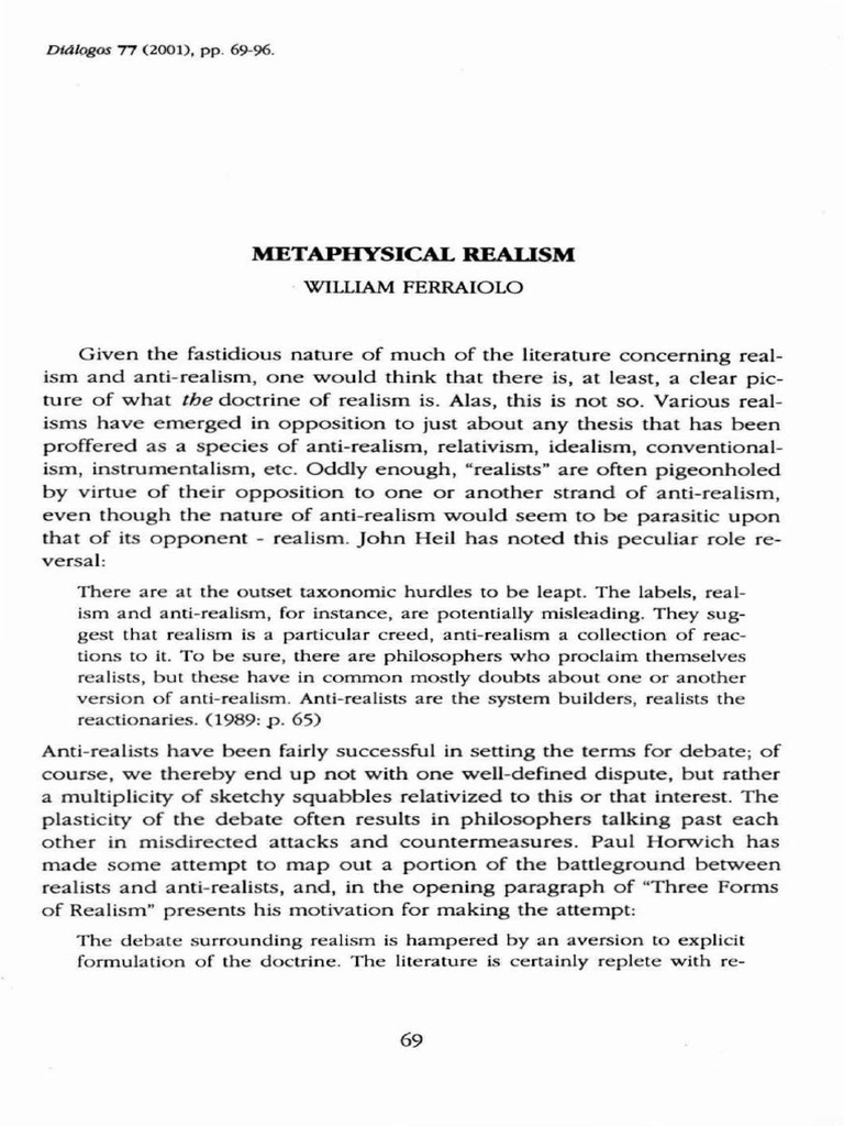 06 Metaphysical Realism by William Ferraiolo | PDF | Philosophical ...