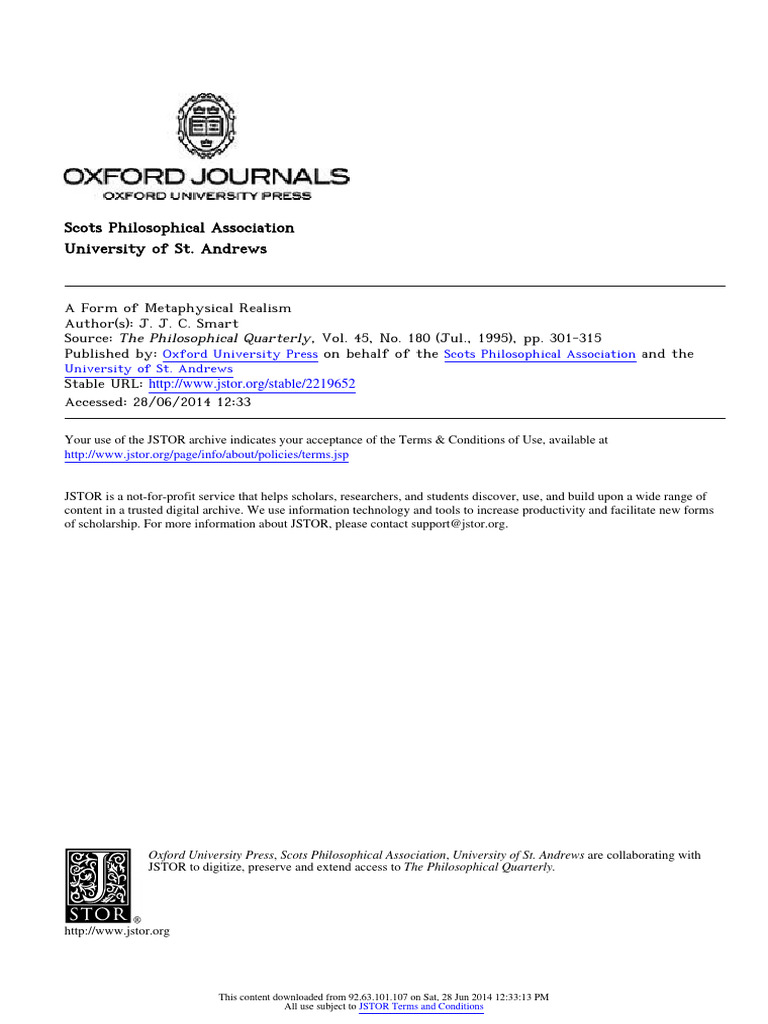 Form of Metaphysical Realism smart1995 | PDF | Theory | Metaphysics