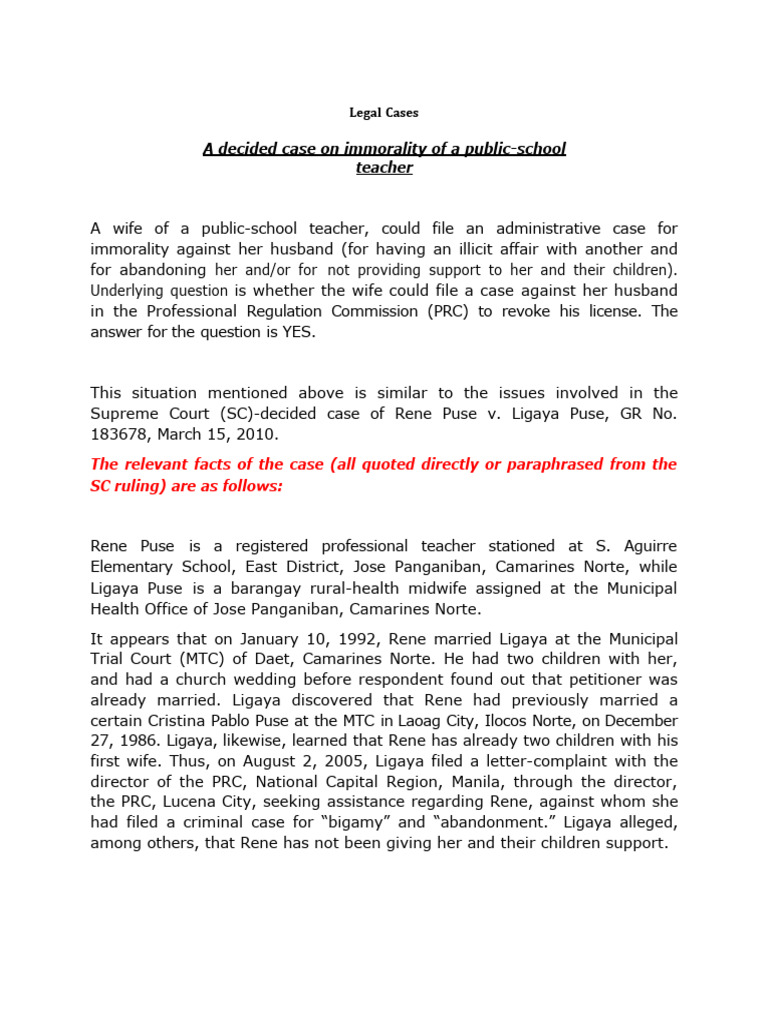 Immorality Case Against Teacher in PH | PDF | Jurisdiction | Complaint