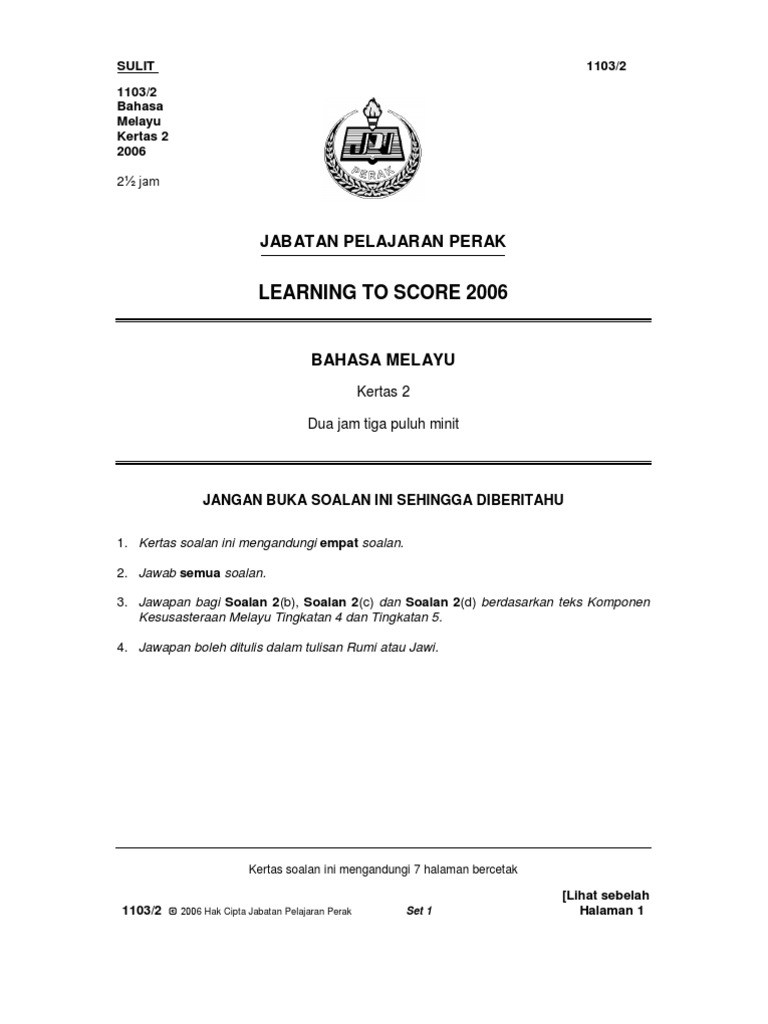 SPM Bahasa Melayu SPM BM Kertas 2 Set 1 | PDF