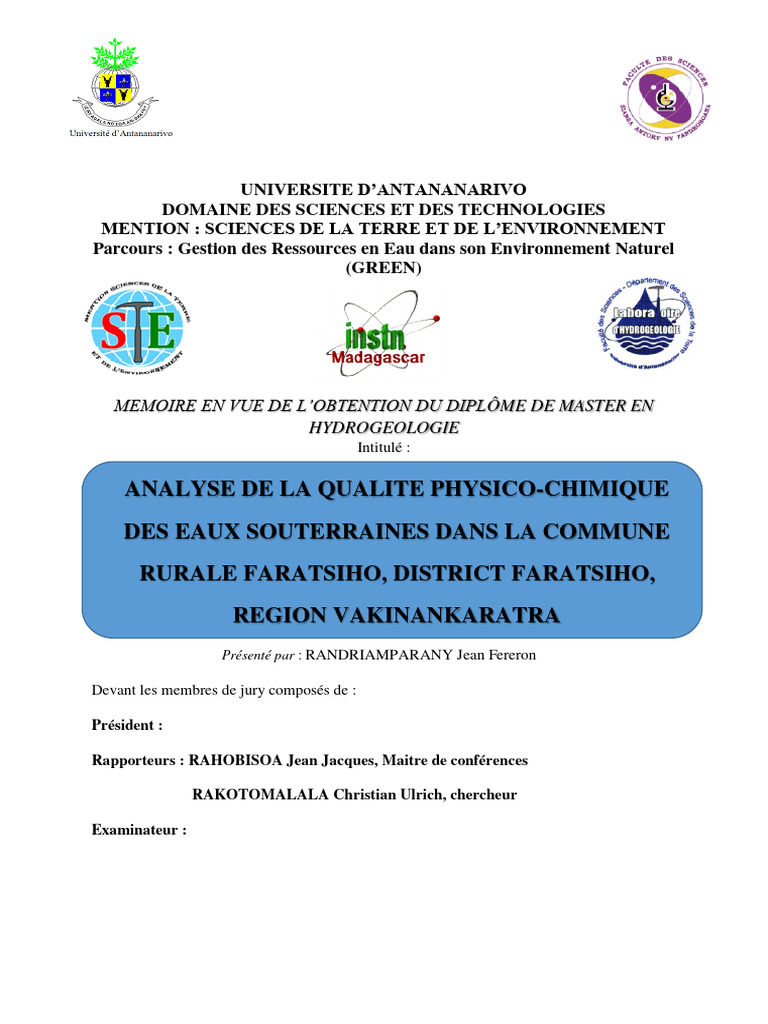 Memoire Fin D'etude Master 2 Faratsiho A Imprime 2 | PDF | Eau | Ion