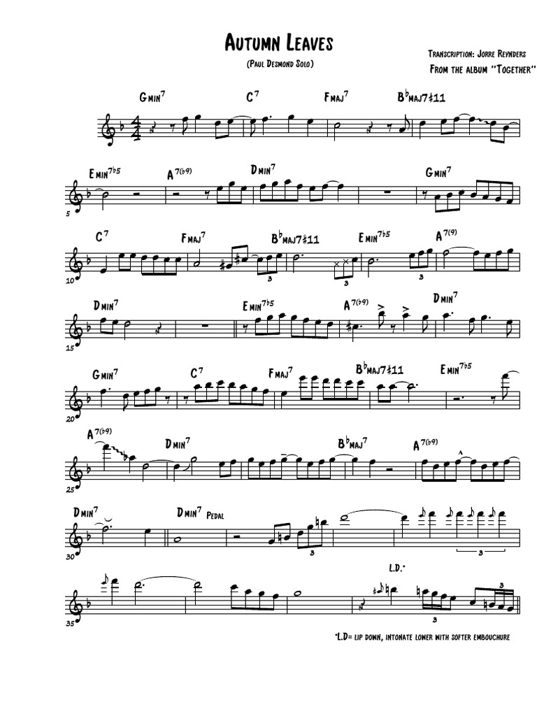 Autumn Leaves (Eb-instruments) transcribed solo | PDF