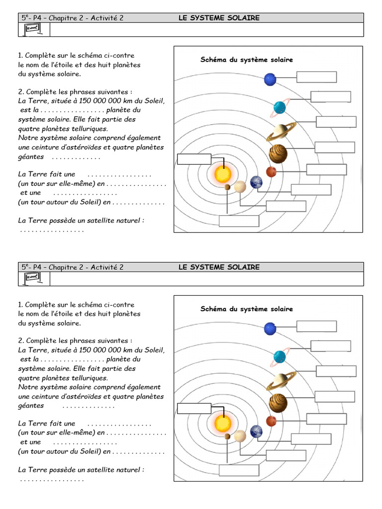 Schéma et Activités sur le Système Solaire | PDF | Méthodes et ...