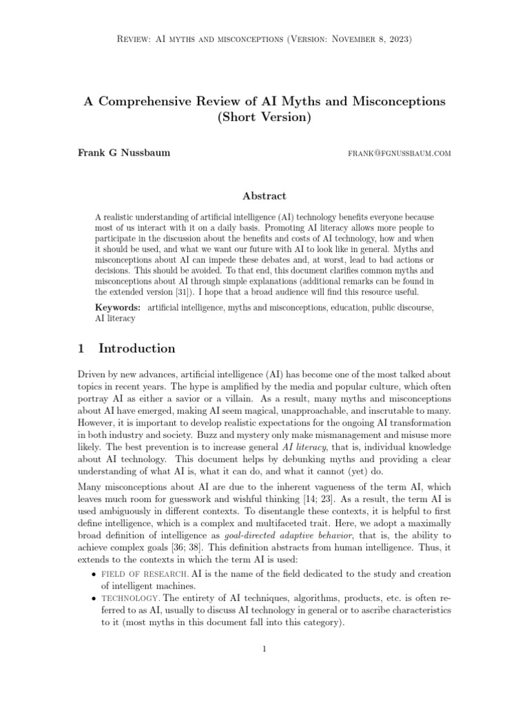 A Comprehensive Review Of Ai Myths And Misconceptions 1699516547 Pdf