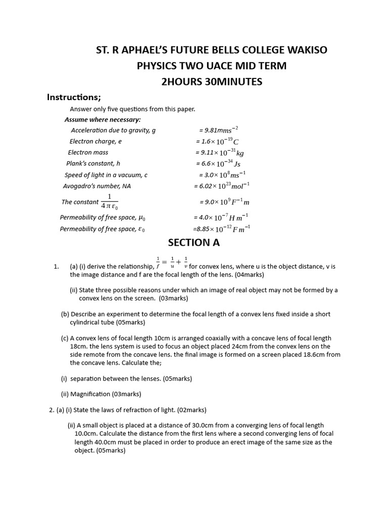 S.6 Physics Mid Term | PDF | Waves | Capacitor