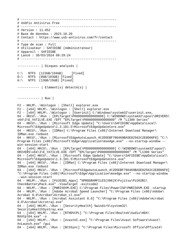 UsbFix Report | PDF | Windows Registry | Microsoft Windows