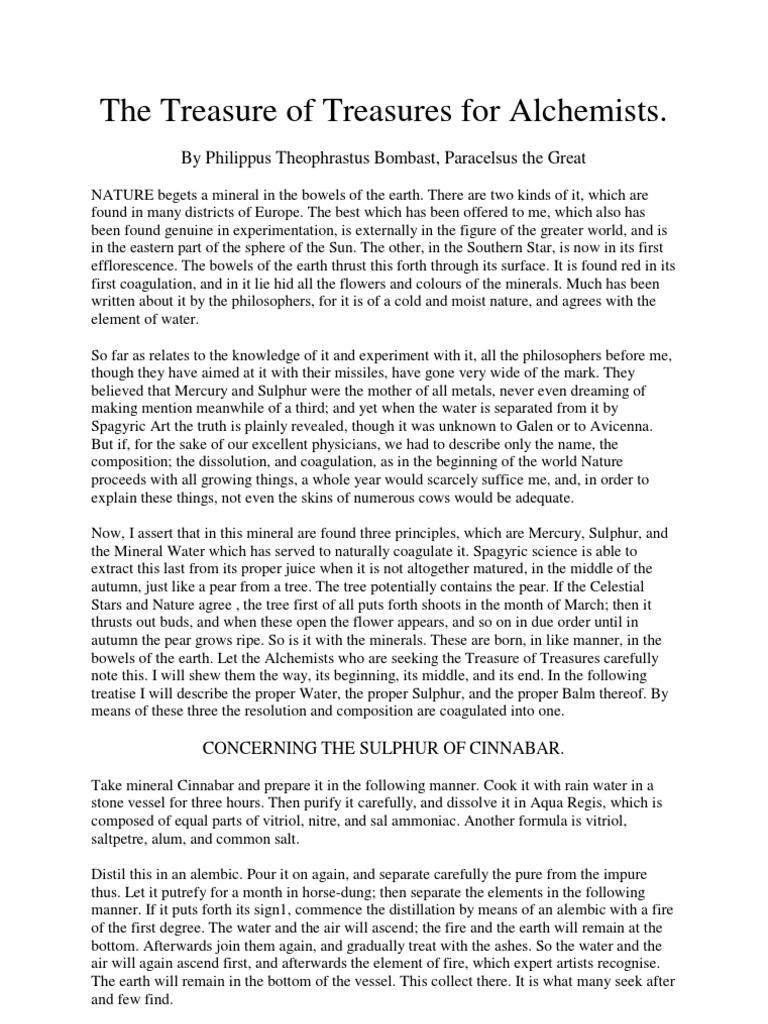 Paracelsus The Treasure of Treasures For Alchemists | PDF | Alchemy ...