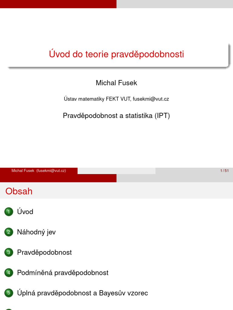 Úvod Do Teorie Pravd Epodobnosti: Michal Fusek | PDF