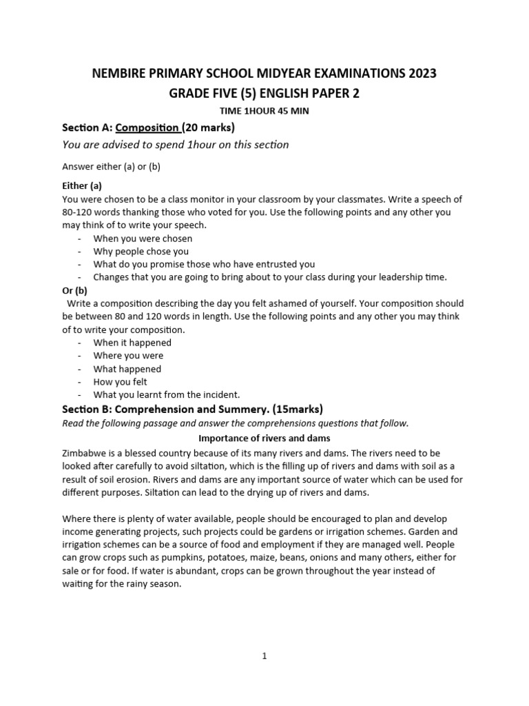 GRADE 5 ENGLISH PAPER 2 | PDF | Agriculture