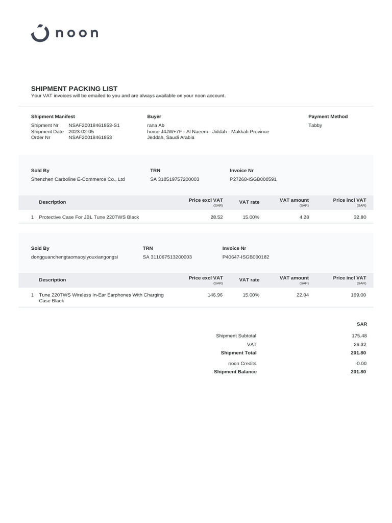 Noon-Doc-80038888 2 | PDF | Value Added Tax | Invoice