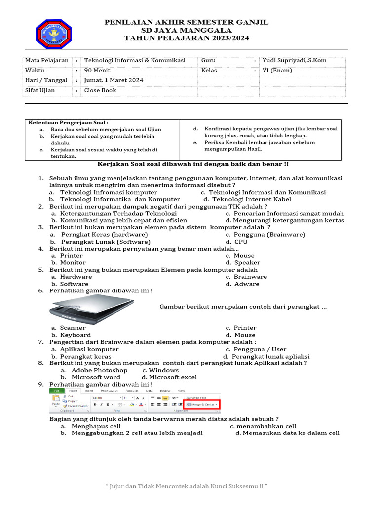 PTS Komputer Kelas 6 2024 | PDF