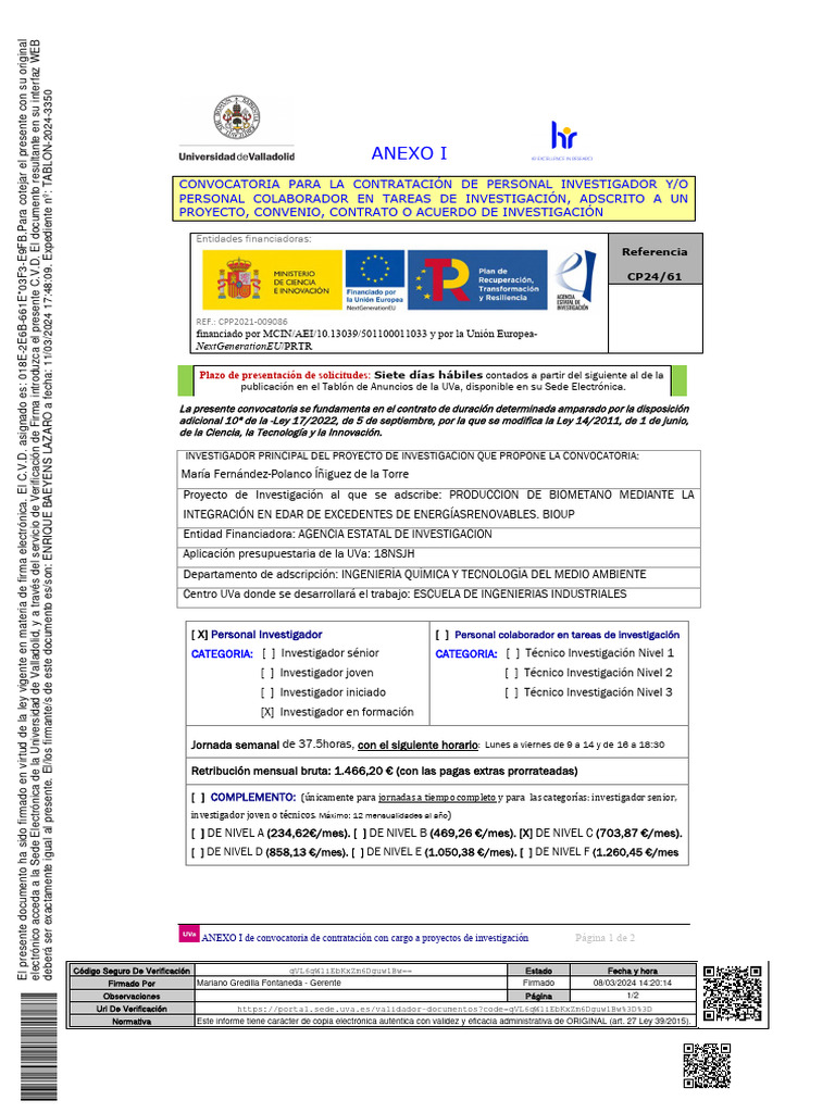 Anexo I BIOUP Grado - CP24-61report | PDF