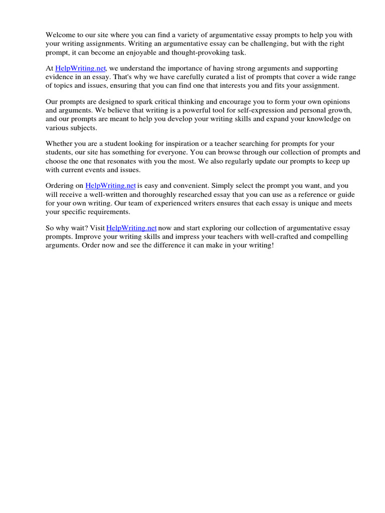 Argumentative Essay Prompts | PDF | Essays | Textbook