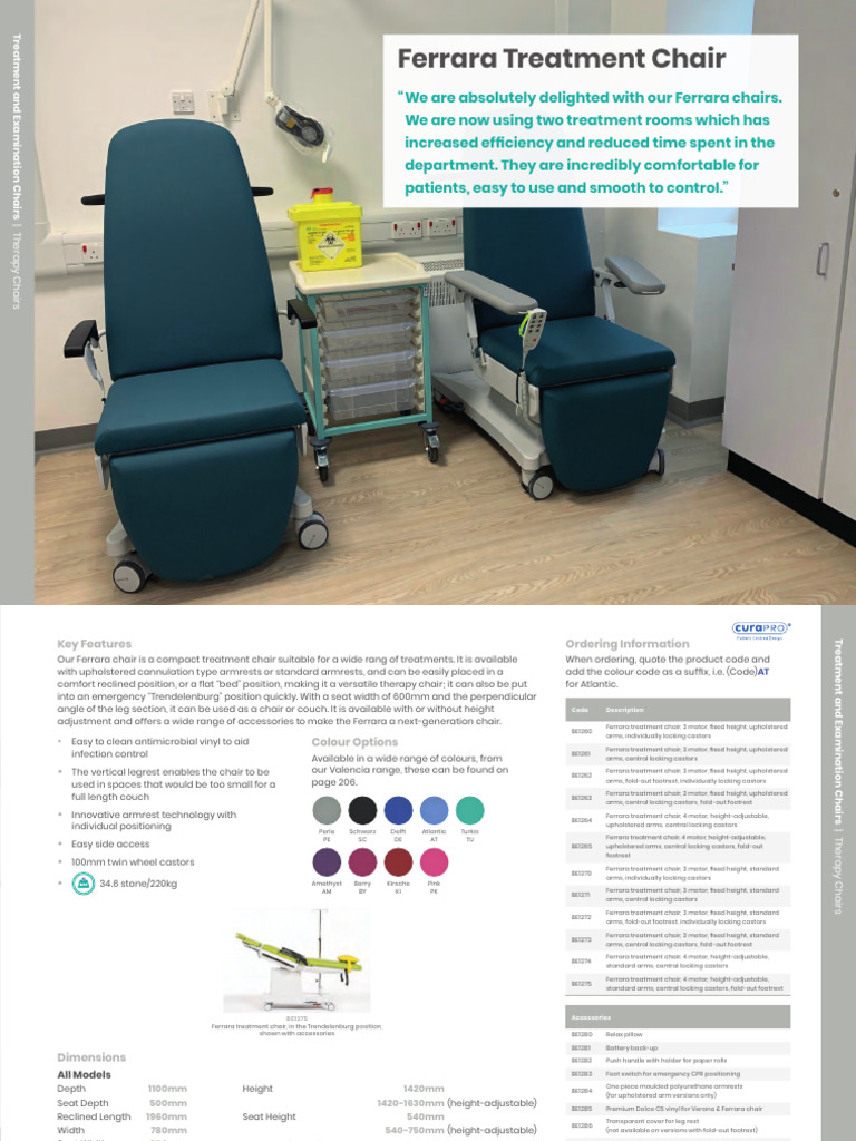 Ferrara Treatment Chair Features | PDF | Chair | Manufactured Goods
