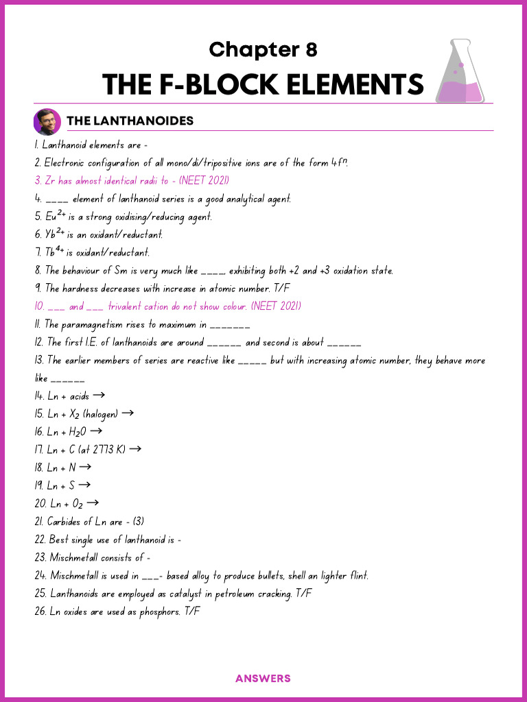 F Block CHEMHACK | PDF | Lanthanide | Chemical Substances