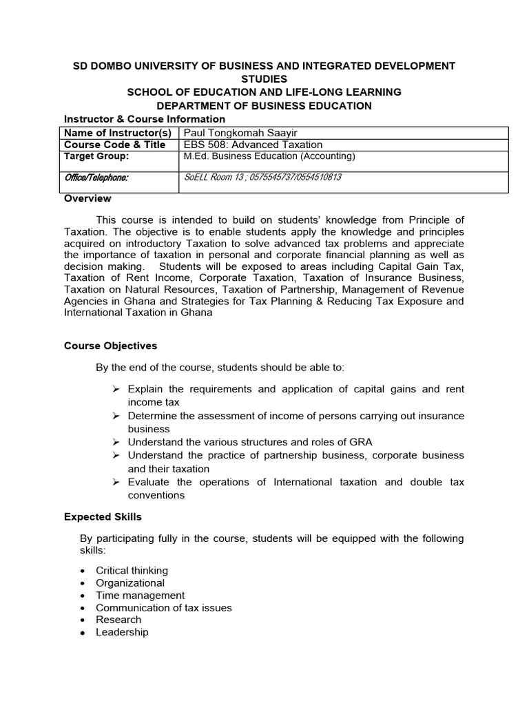 EBS 508 Advanced Taxation Outline | PDF | Taxes | Capital Gain