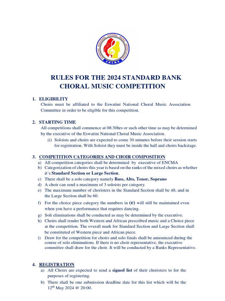 2024 Standard Bank Choral Competition Rules | PDF | Choir | Conducting