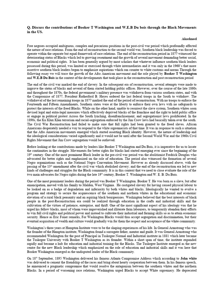 Washington vs. Du Bois: Black Leadership | PDF | W. E. B. Du Bois ...
