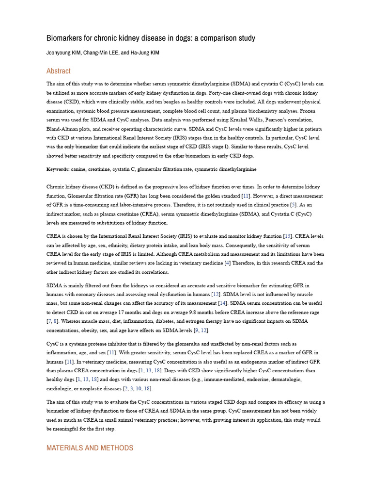 Biomarkers For Chronic Kidney Disease in Dogs - A Comparison Study ... Biomarkers For Chronic Kidney Disease in Dogs - A Comparison Study ...