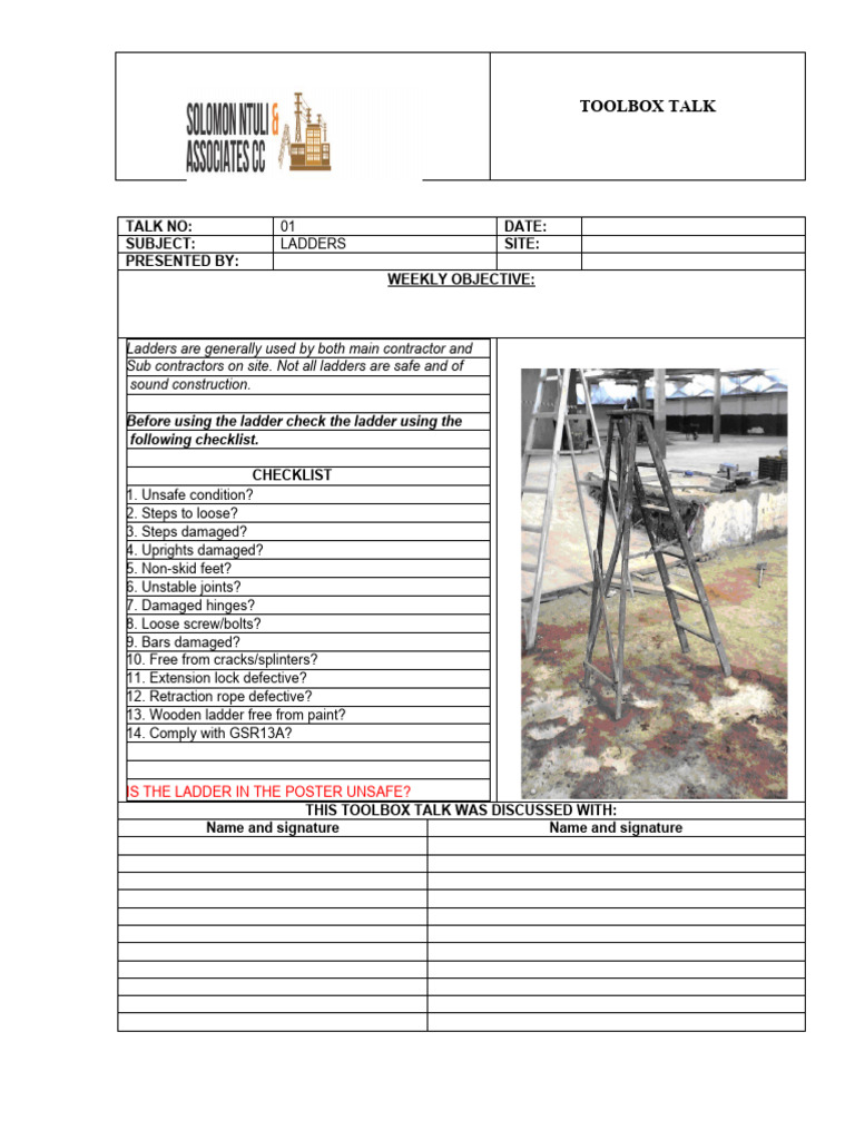 Loose Ladder Safety Checklist | PDF