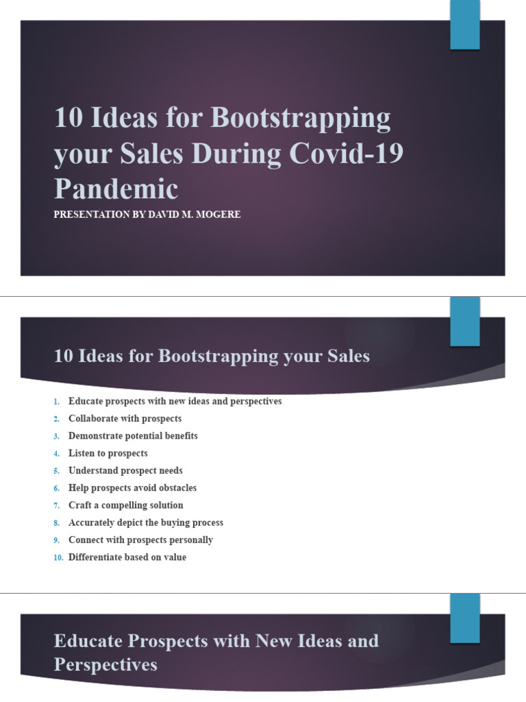 10 Ideas For Bootstrapping Your Sales During Covid-19 | PDF | Sales ...