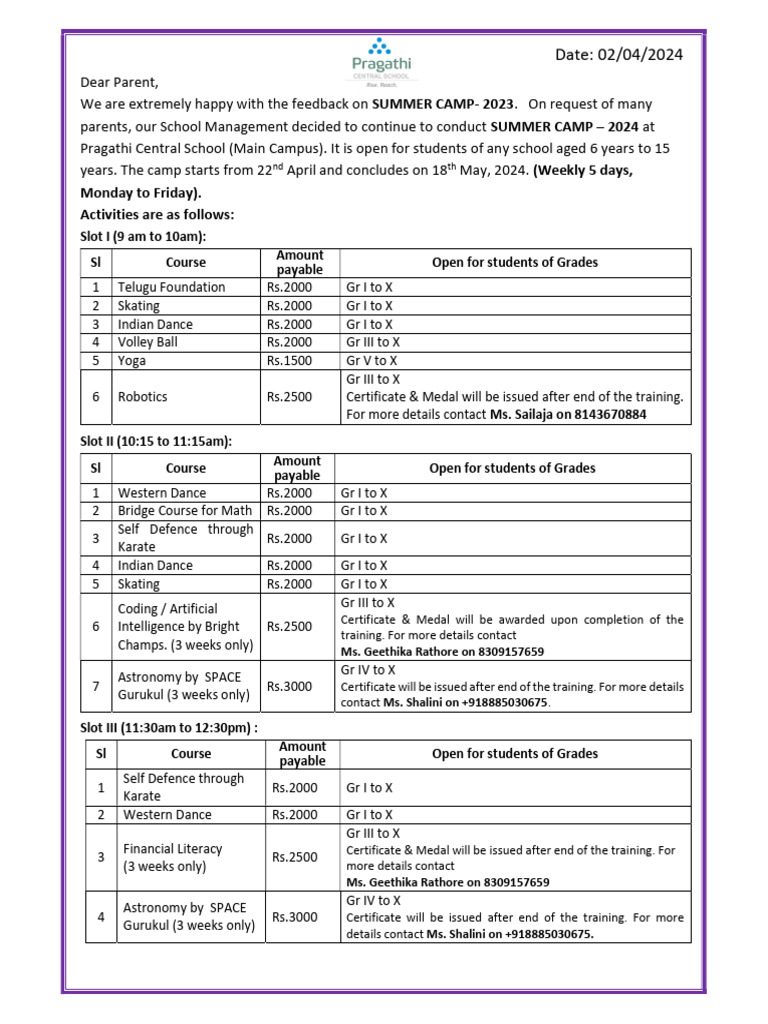 Circular - Summer Camp 15-04-2024 | PDF