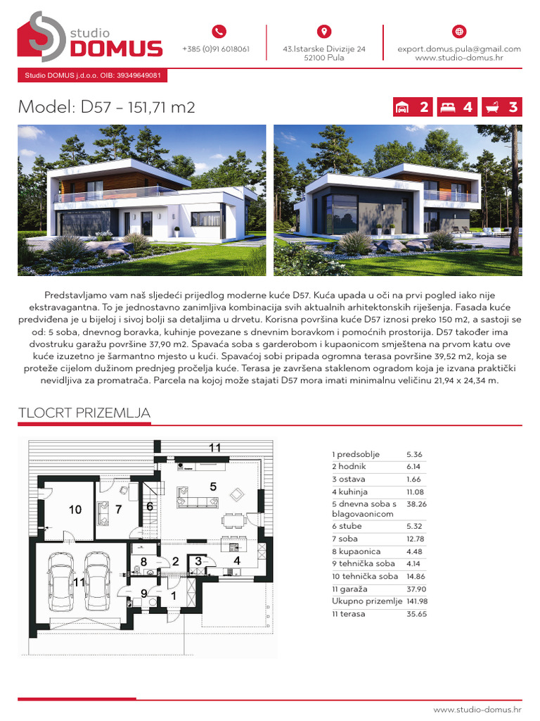 Model: D57 - 151,71 m2: Tlocrt Prizemlja | PDF