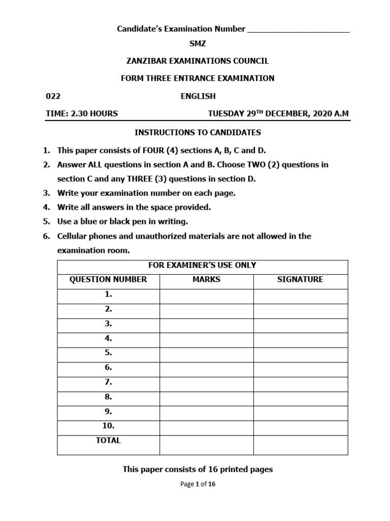 English F2 ZEC 2020 | Download Free PDF | Poetry