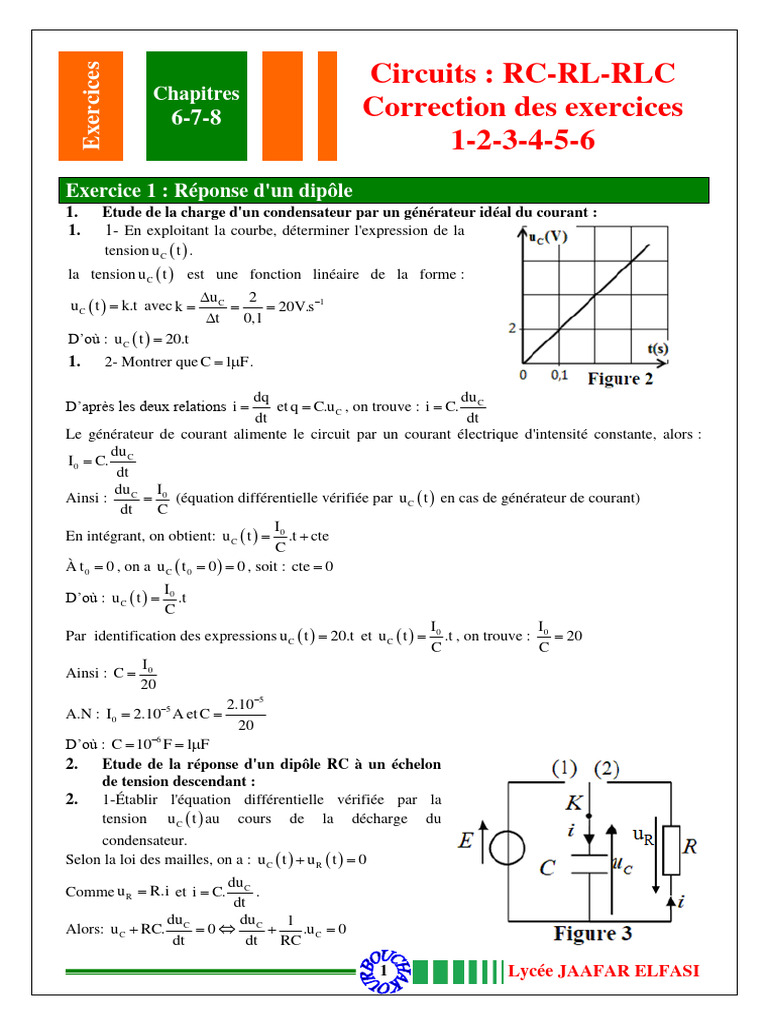 Exercices corrigés circuits RC-RL-RLC | PDF | Résistance (électricité ...
