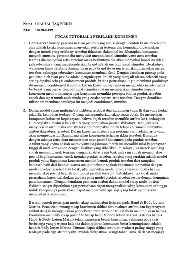 Tugas Tutorial 2 Perilaku Konsumen | PDF