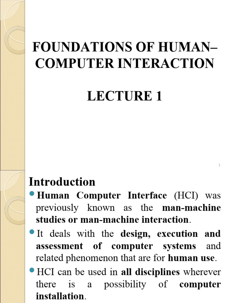 HCI Lecture 1 | PDF | Human–Computer Interaction | Usability HCI Lecture 1 | PDF | Human–Computer Interaction | Usability