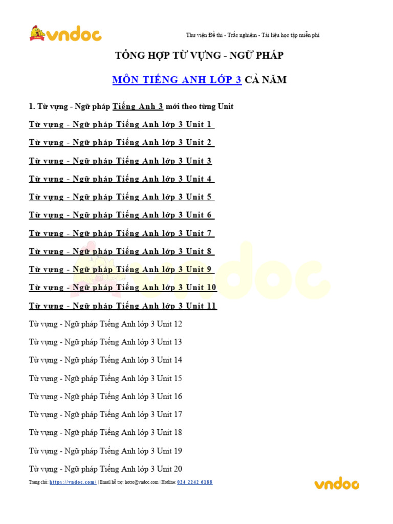 Tong Hop Cau Truc Va Tu Vung Tieng Anh Lop 3 | PDF