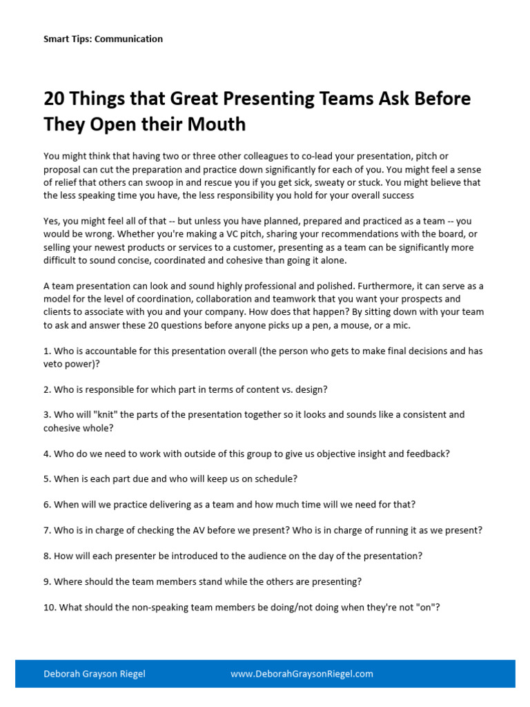 Smart Tips Handout - Presenting Teams | PDF | Human Communication
