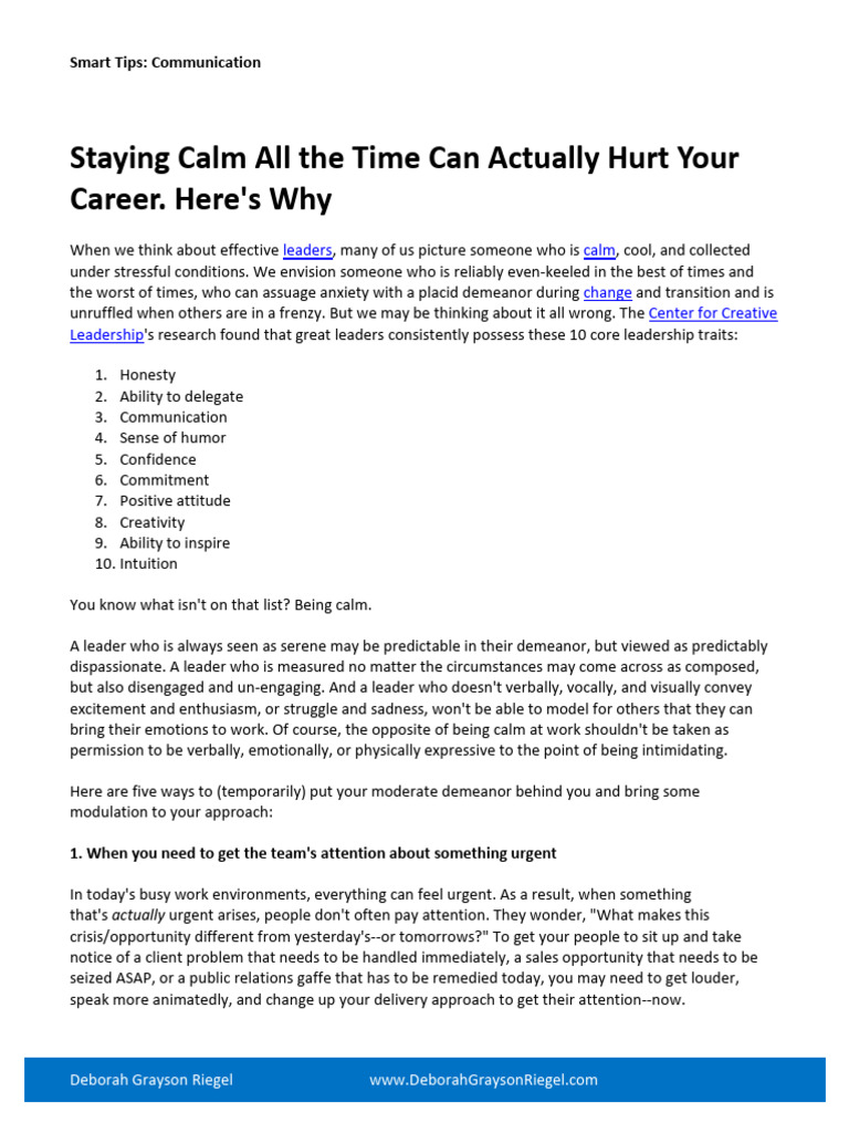 Staying Calm All The Time Can Actually Hurt Your Career. Here's Why | PDF | Leadership | Psychology