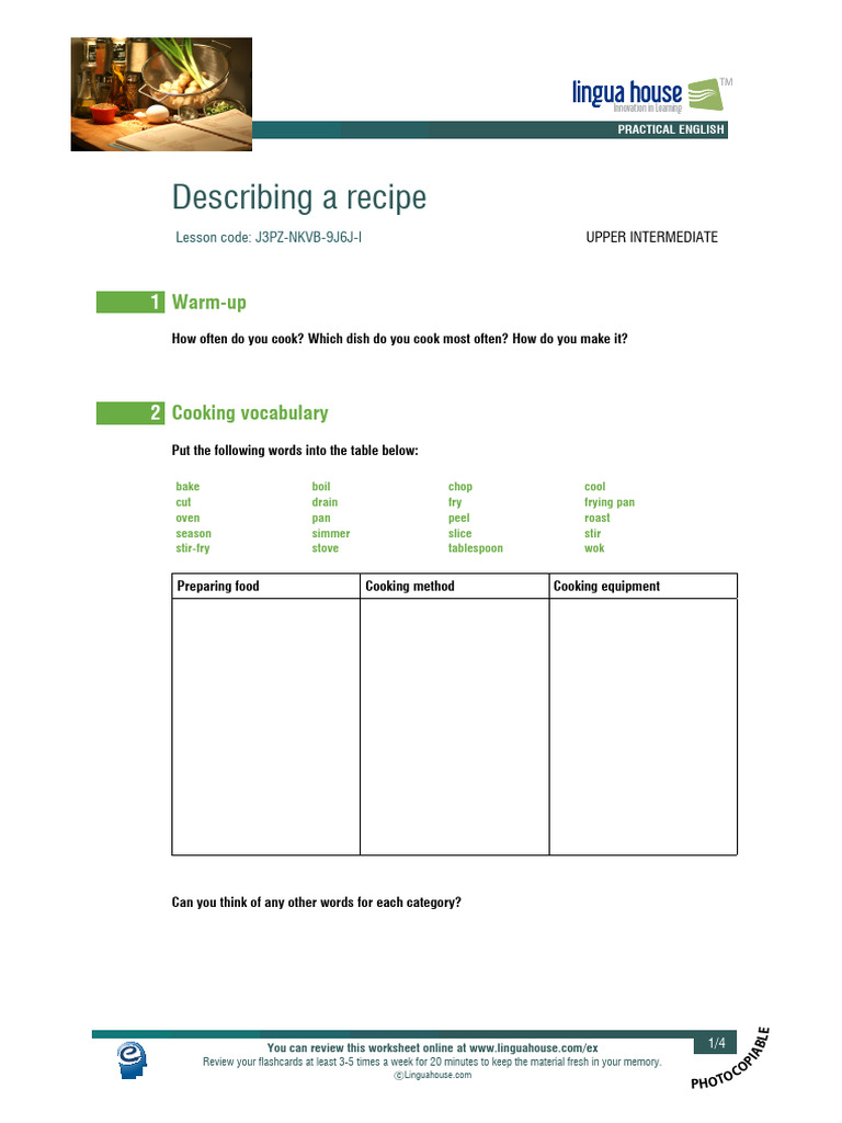 Describing A Recipe | PDF | Stir Frying | Cooking