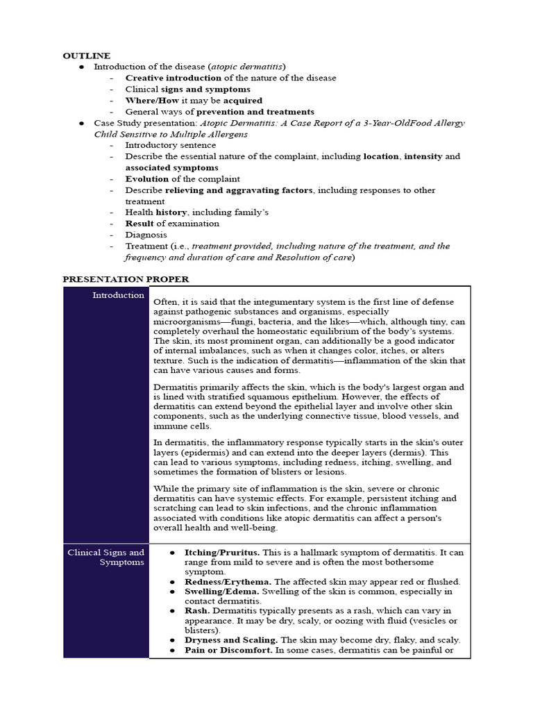 Dermatitis Clinical Case Presentation Outline | PDF | Dermatitis | Allergy