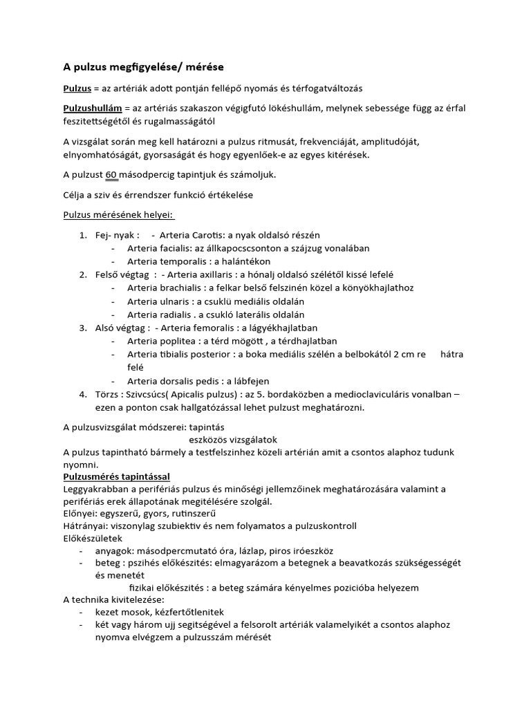 A Pulzus Megfigyelése | PDF